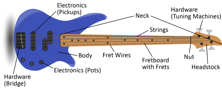 Parts Of A Bass Guitar (With Labeled Photo Of Bass Anatomy)